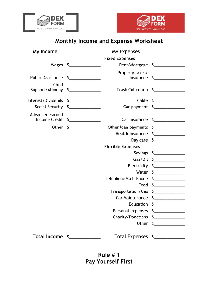 Monthly Income And Expense Worksheet In Word And Pdf Formats Monthly Income And Expense Worksheet In Word And Pdf Formats