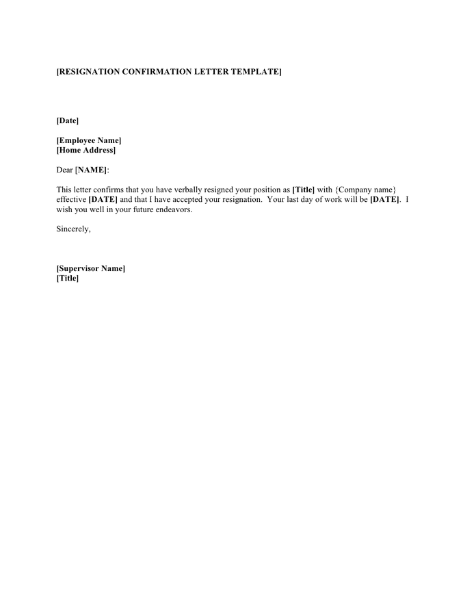 Resignation Confirmation Letter Template In Word And Pdf Formats