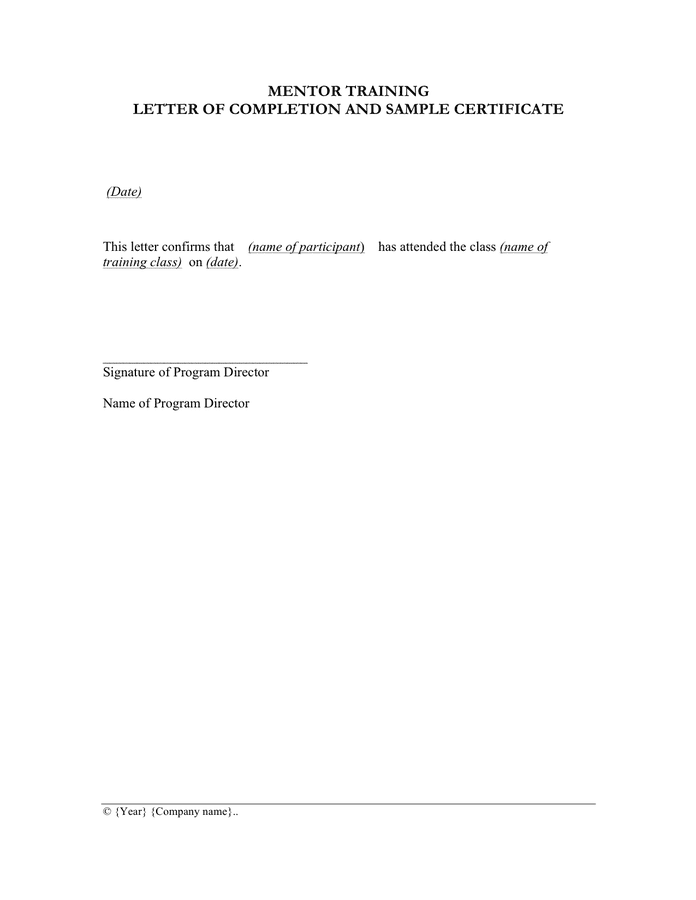 Letter Of Completion And Sample Certificate In Word And Pdf Formats