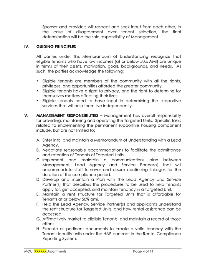Memorandum of understanding sample in Word and Pdf formats - page 4 of 11