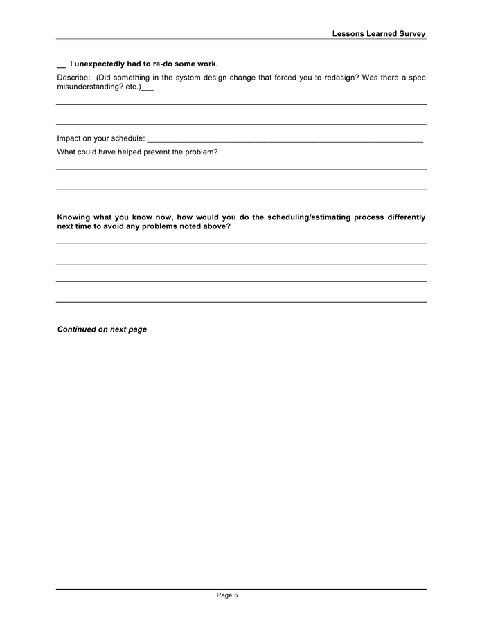Lessons learned survey template in Word and Pdf formats - page 5 of 10