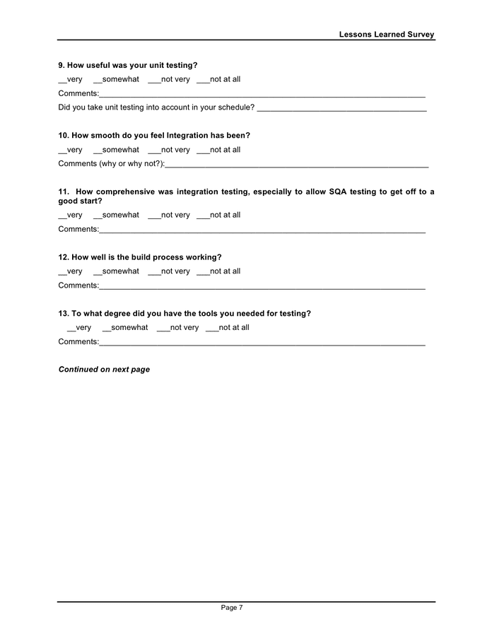 Lessons learned survey template in Word and Pdf formats - page 7 of 10