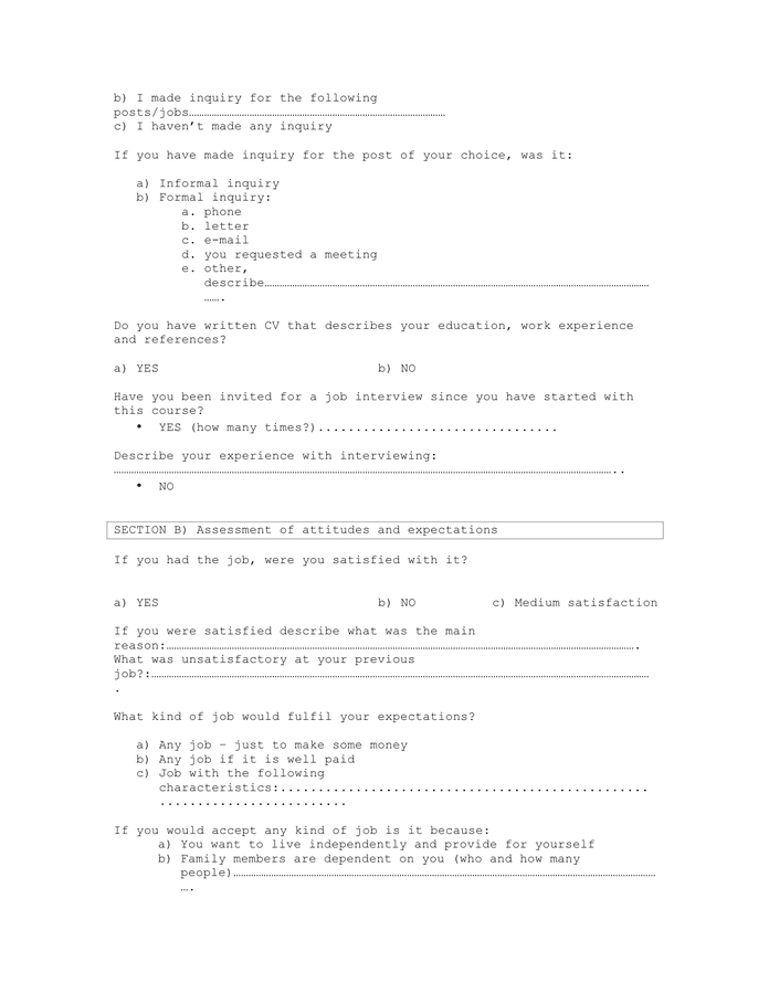 Participant's self - assessment questionnaire in Word and Pdf formats ...