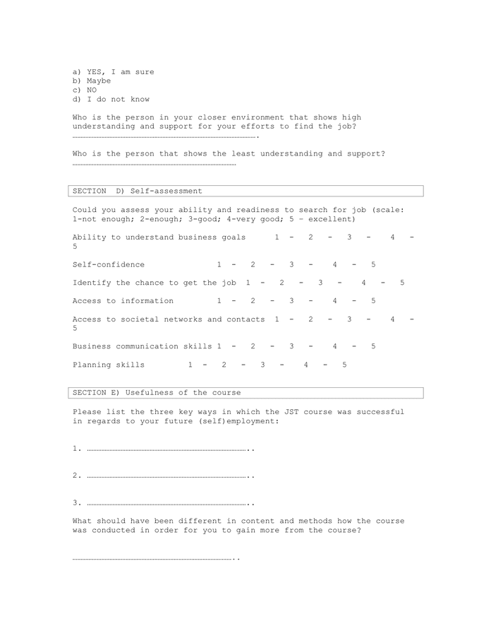 Participant's self - assessment questionnaire in Word and Pdf formats ...