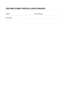 Pre-employment medical questionnaire template in Word and Pdf formats
