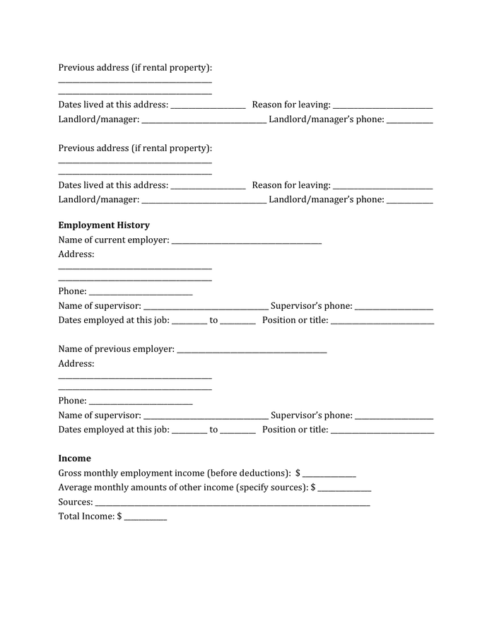 Rental application template in Word and Pdf formats - page 2 of 4