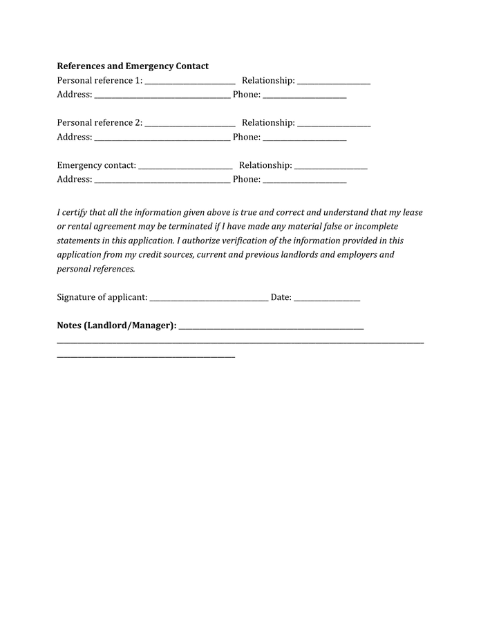 Rental application template in Word and Pdf formats - page 4 of 4