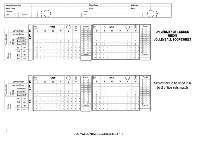 Middle School Volleyball Score Sheet Printable