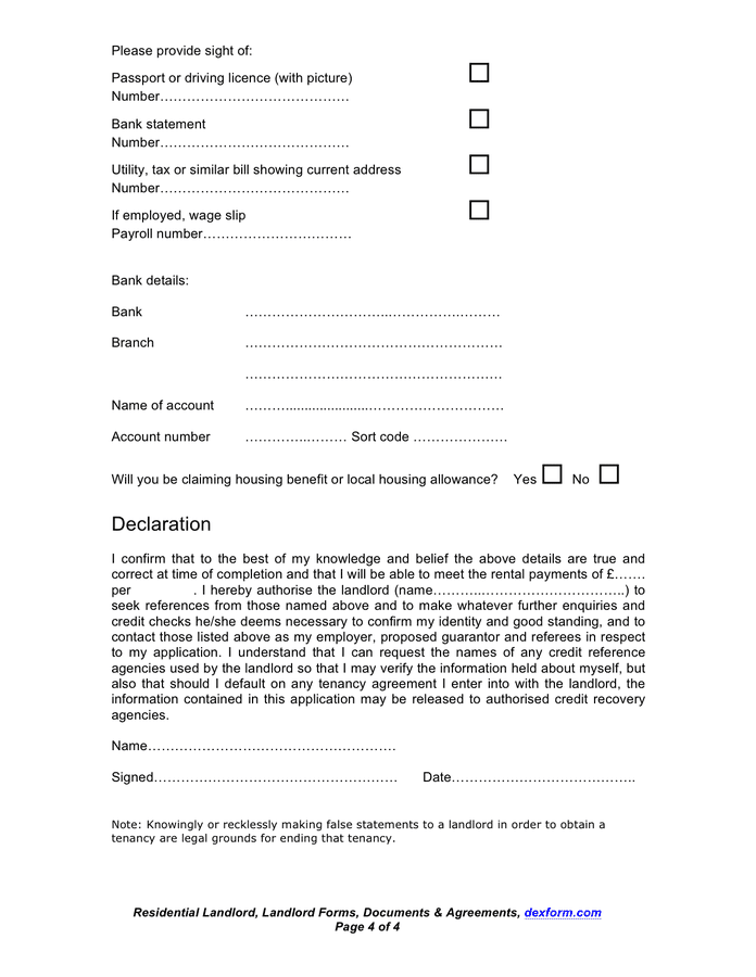 Tenant application form in Word and Pdf formats - page 4 of 4