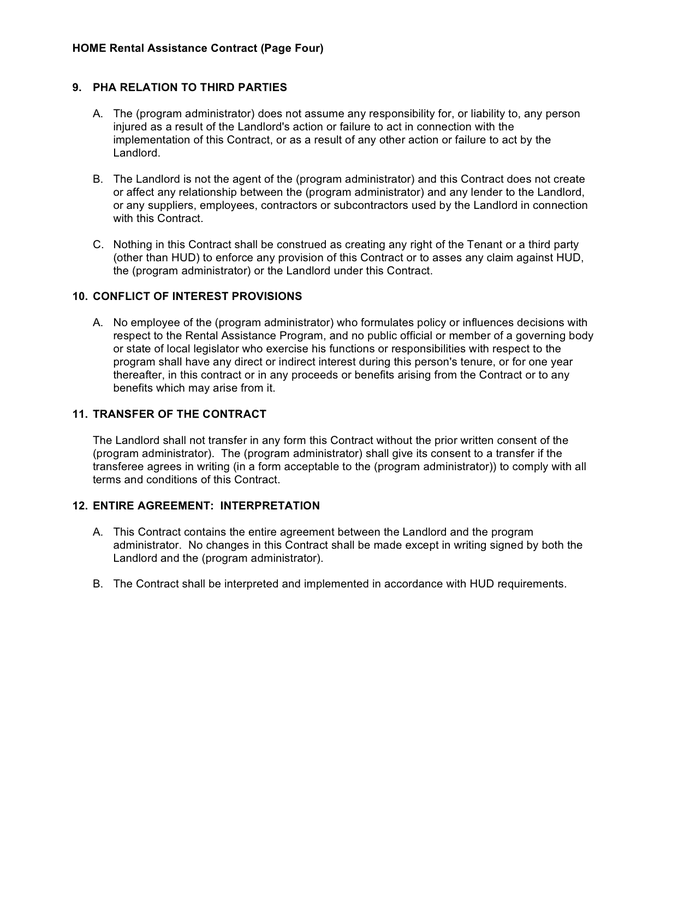Home rental assistance contract in Word and Pdf formats - page 4 of 5