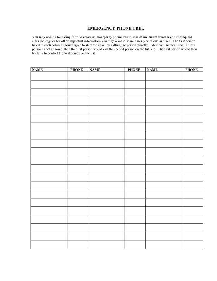 Emergency Phone Tree In Word And Pdf Formats