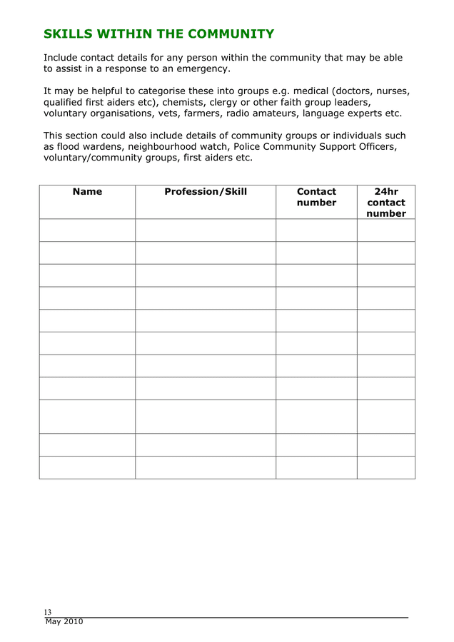 Community emergency plan template in Word and Pdf formats - page 13 of 17