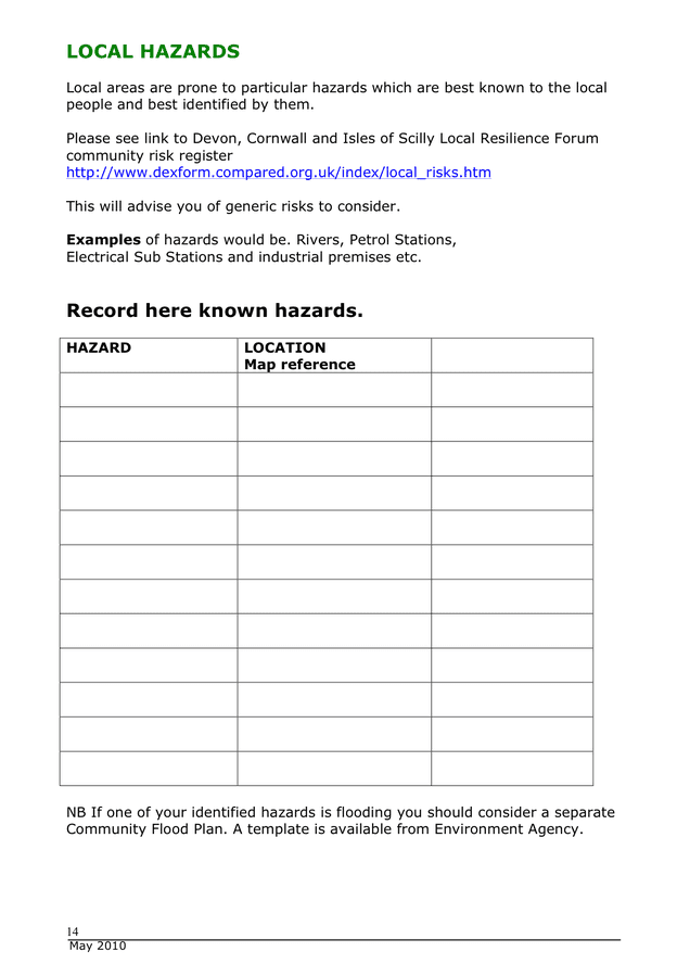 Community emergency plan template in Word and Pdf formats - page 14 of 17