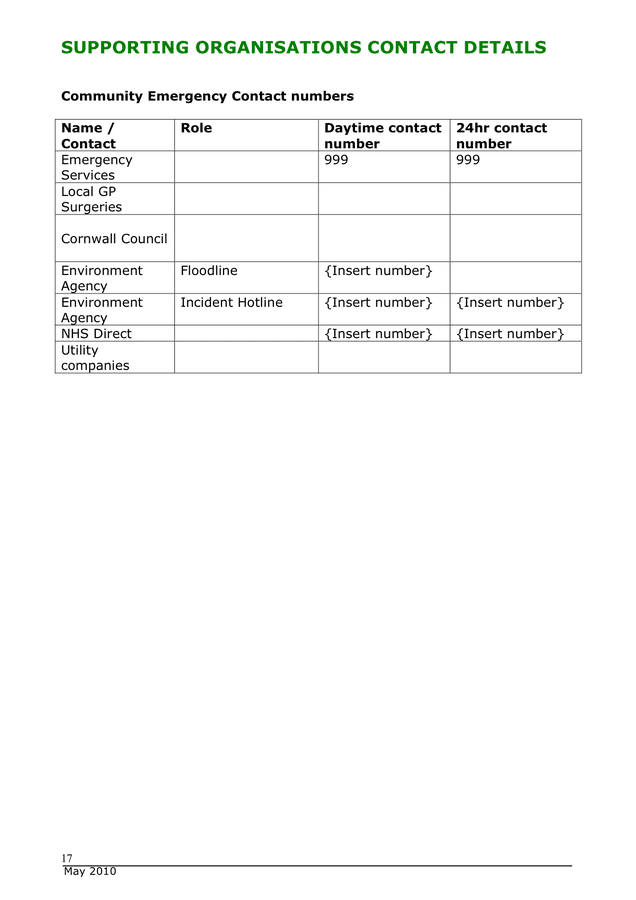 Community emergency plan template in Word and Pdf formats - page 17 of 17