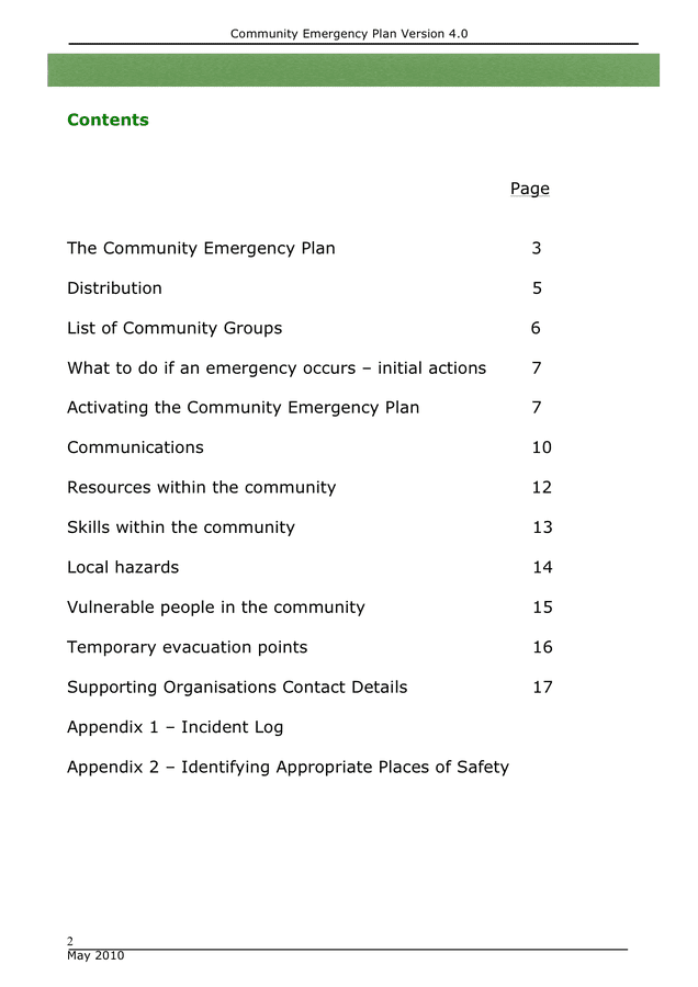 Community emergency plan template in Word and Pdf formats - page 2 of 17