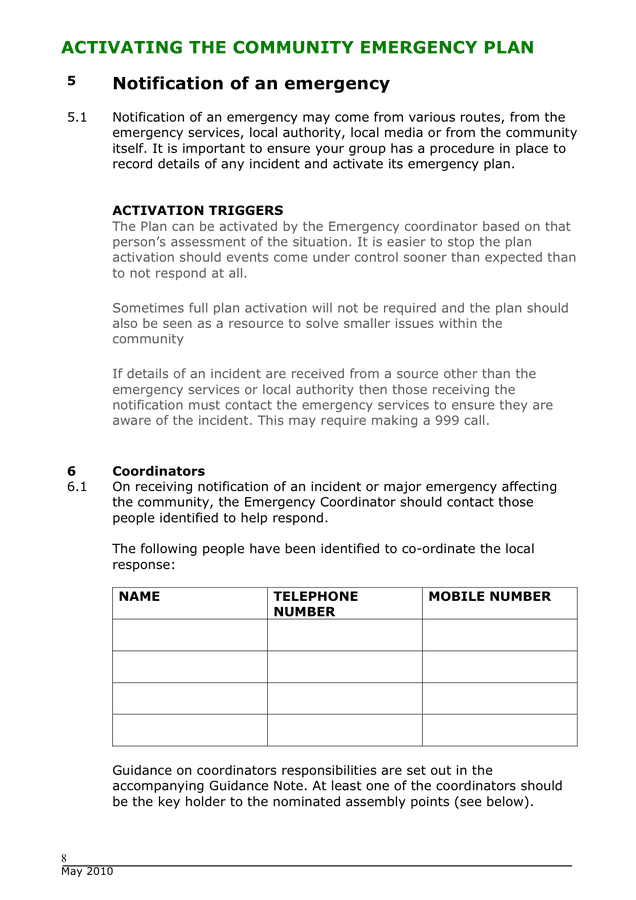 Community emergency plan template in Word and Pdf formats - page 8 of 17