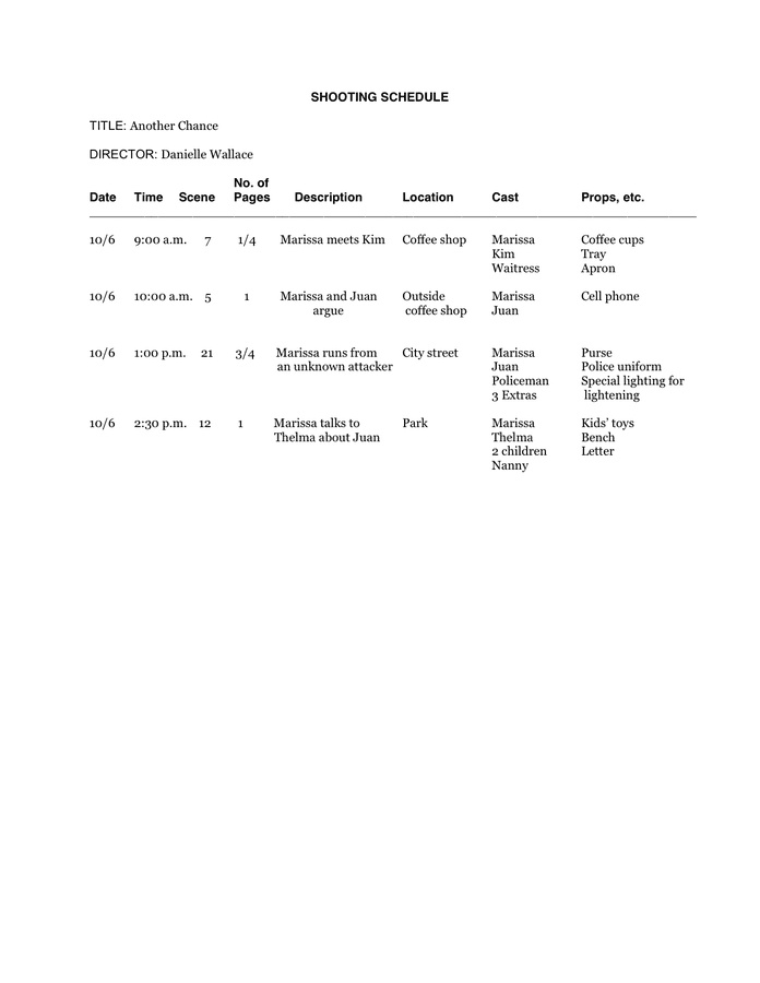 Shooting Schedule Template - download free documents for PDF, Word and ...
