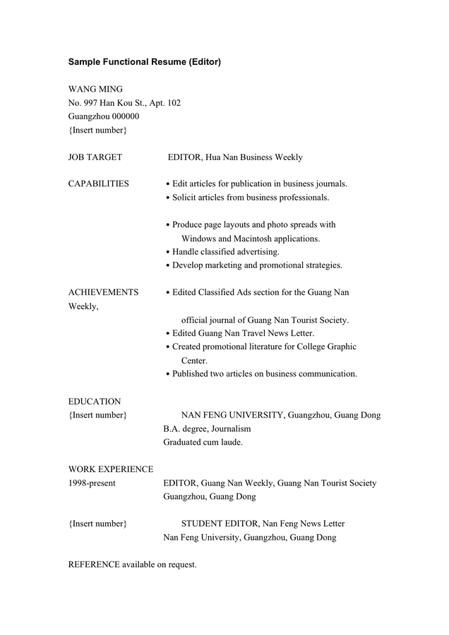 Functional Resume Template - download free documents for PDF, Word and ...