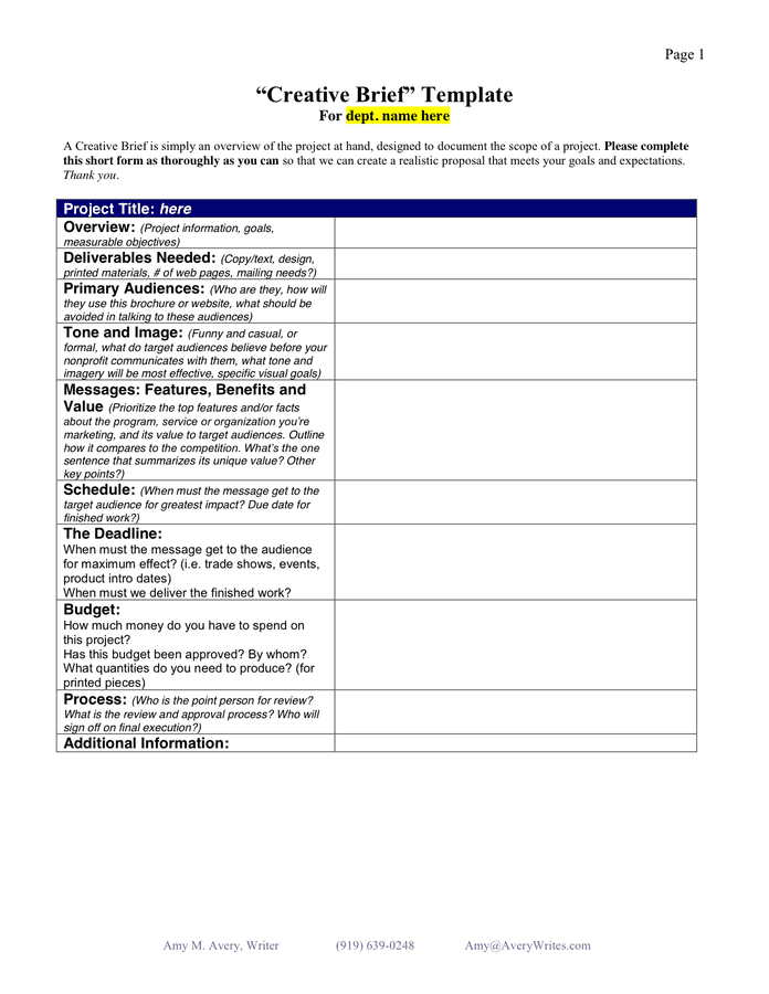 Creative Brief in Word and Pdf formats