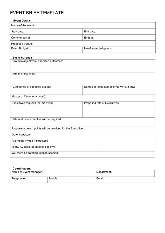 Event Brief Template Free Download Printable Templates