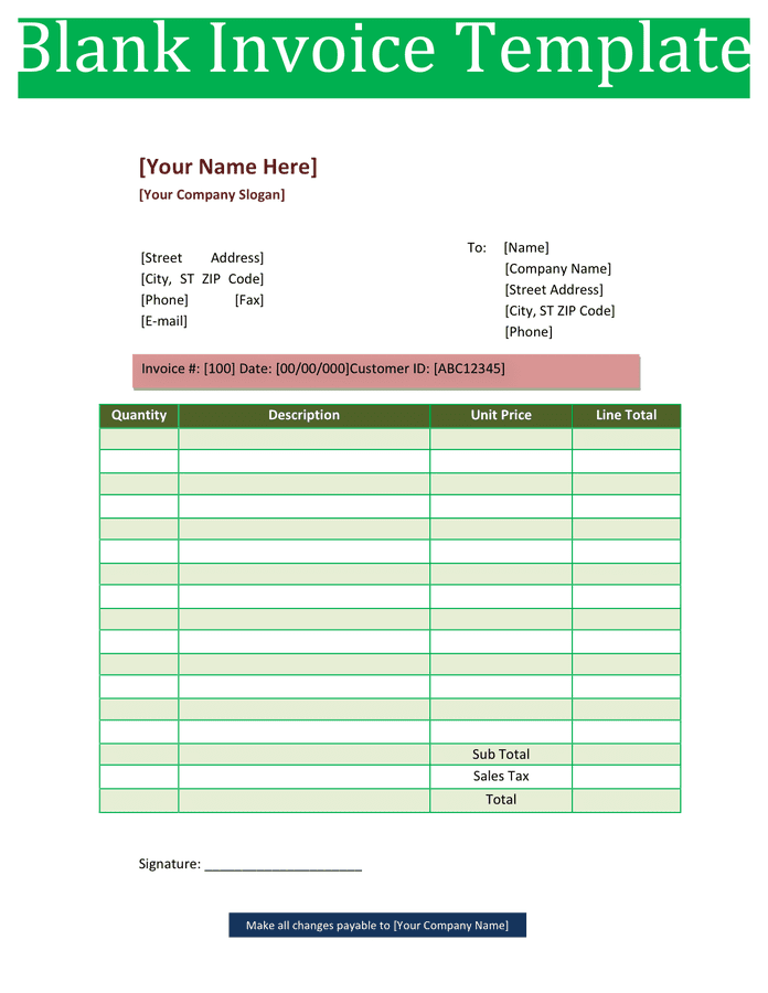 Blank Invoice Template - download free documents for PDF, Word and Excel