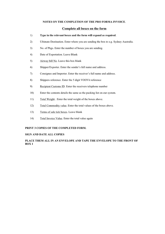 Pro Forma Invoice For Personal effects (GB) in Word and Pdf formats ...