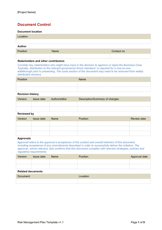 Risk management plan template in Word and Pdf formats - page 2 of 5