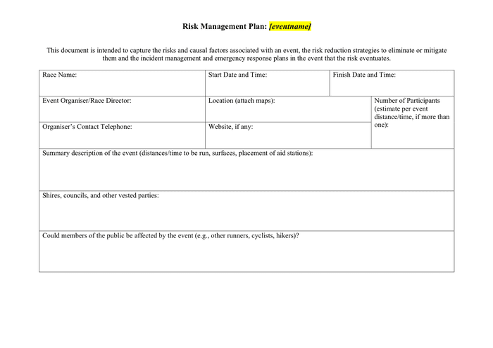 Risk Management Plan Template In Word And Pdf Formats