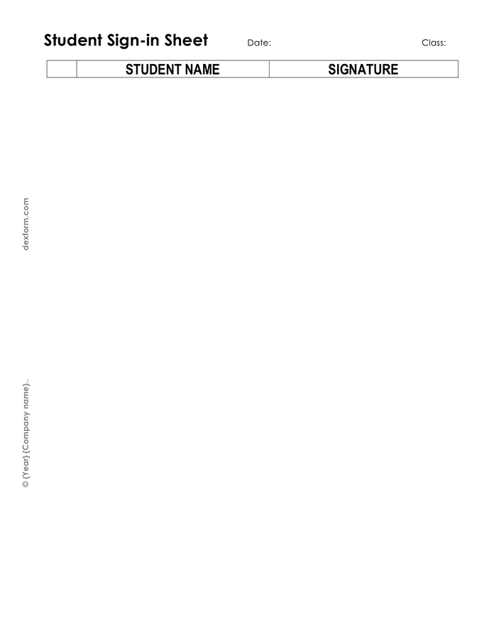 Student sign in sheet template in Word and Pdf formats