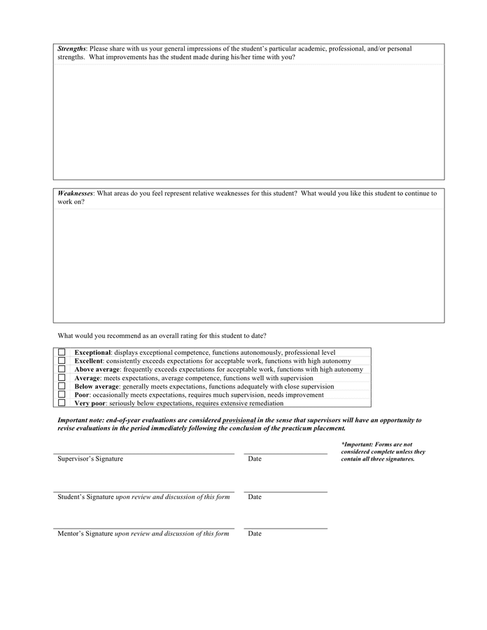 Student evaluation form in Word and Pdf formats - page 2 of 2