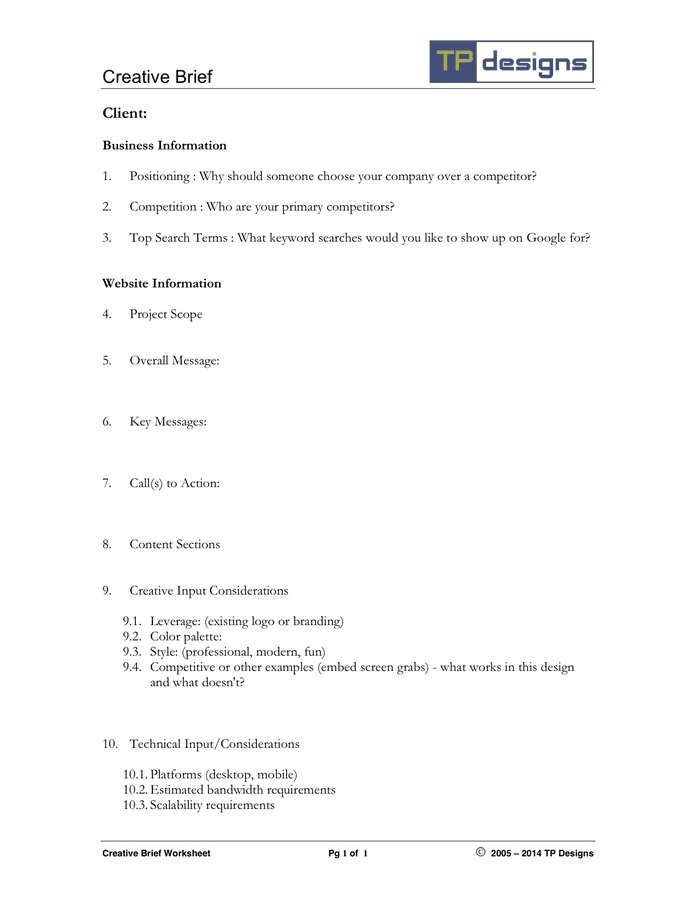 Creative Brief Template - download free documents for PDF, Word and Excel