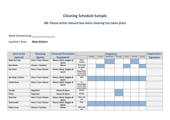 Sample Cleaning Schedule Template In Word And Pdf Formats