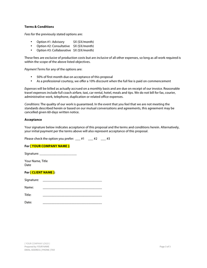 Marketing Proposal Template in Word and Pdf formats - page 3 of 3