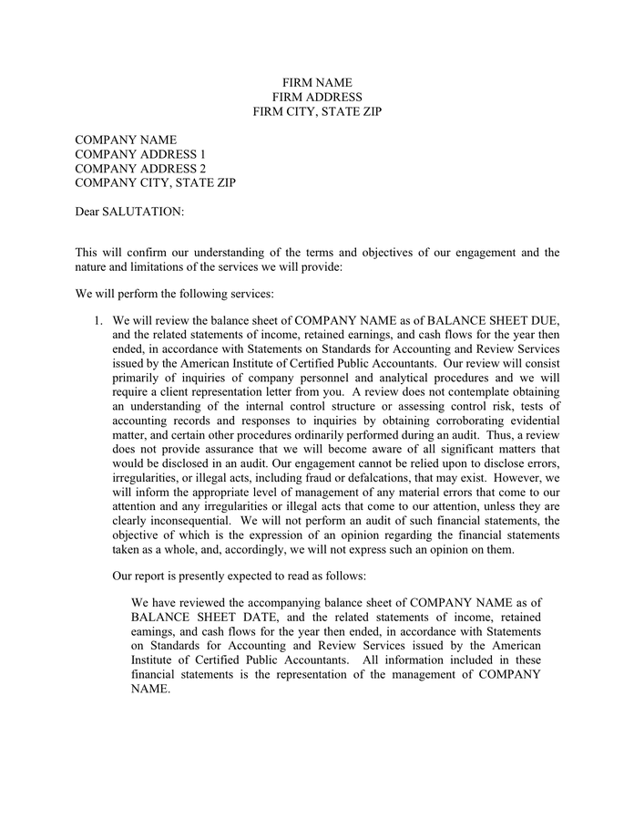 Sample Review Engagement Letter In Word And Pdf Formats