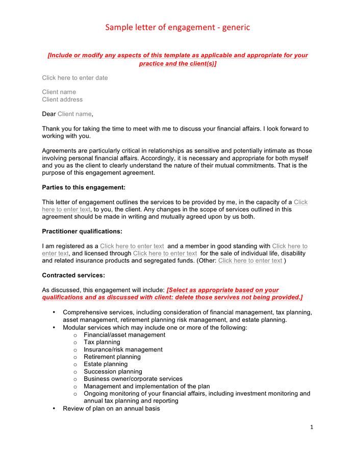 Engagement Letter Sample - download free documents for PDF, Word and Excel