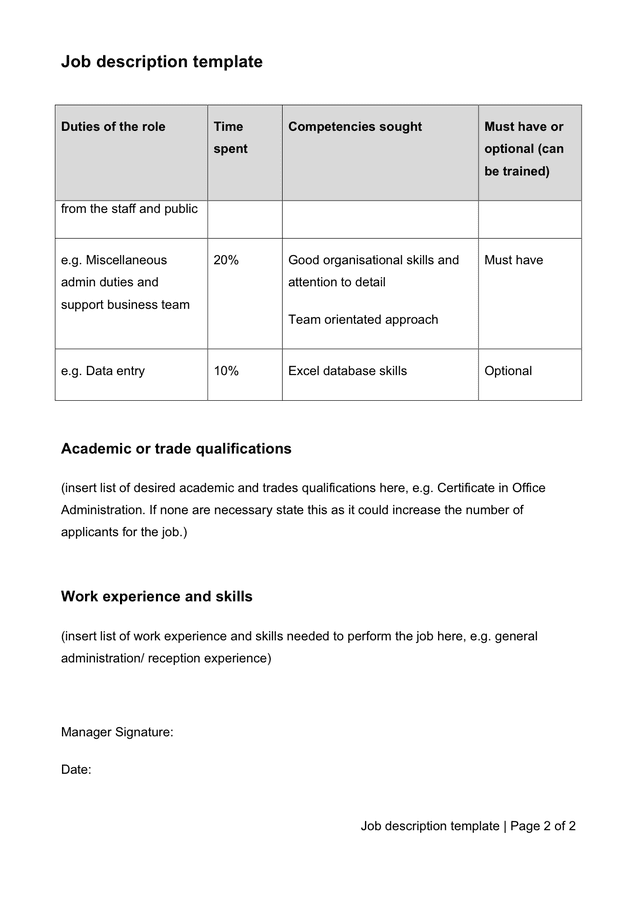Job description template in Word and Pdf formats - page 2 of 2