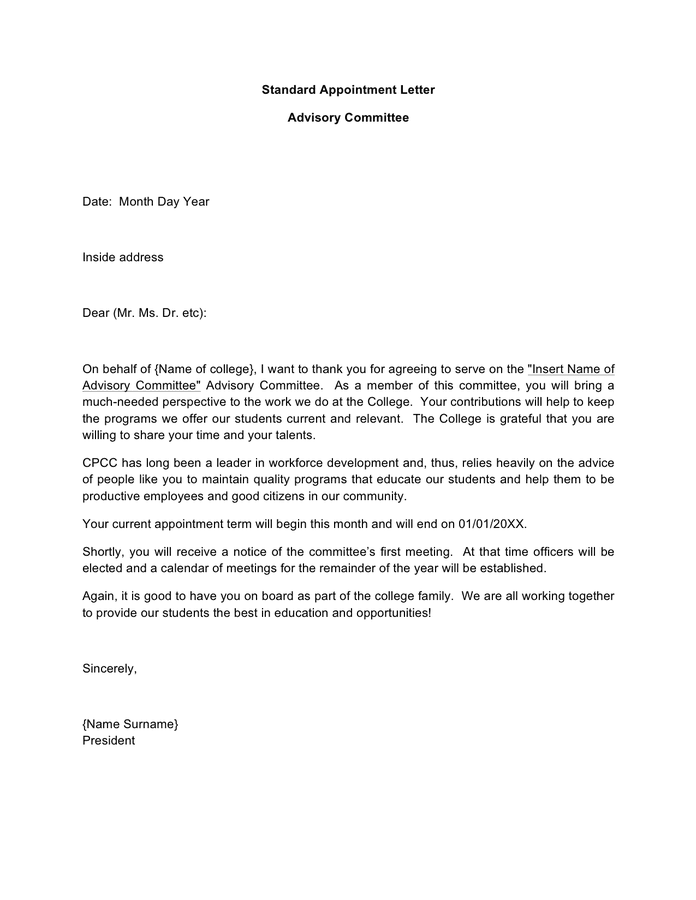 Appointment Letter Format For Board Of Directors