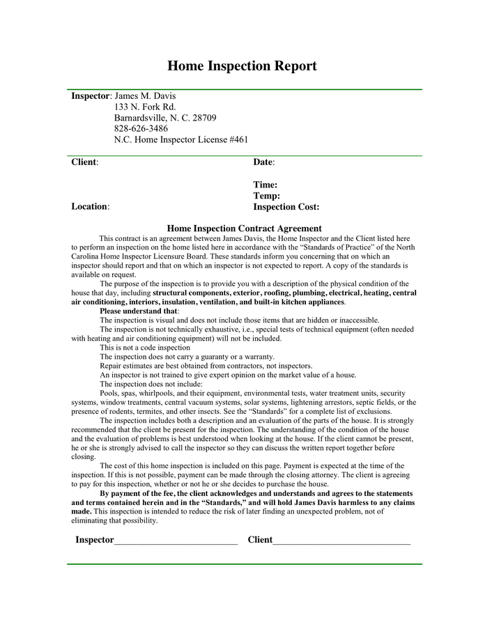 Home Inspection Report Download Free Documents For PDF Word And Excel