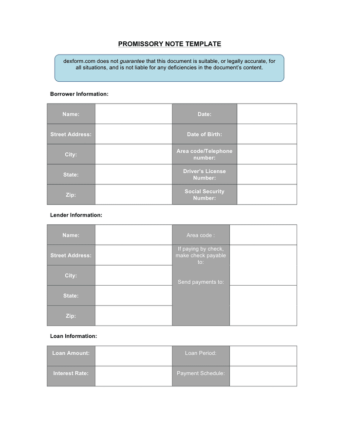Promissory Note Template - download free documents for PDF, Word and Excel