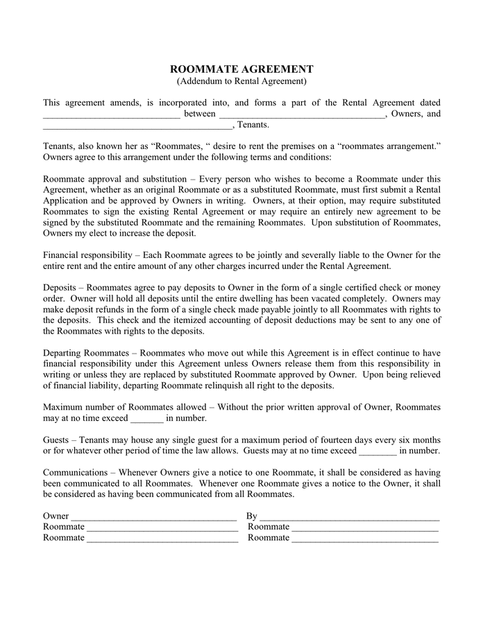 Roommate Agreement Download Free Documents For PDF Word And Excel