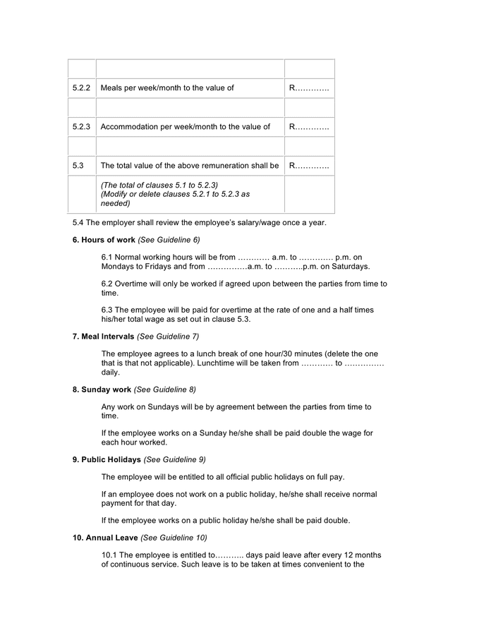 Sample employment contract in Word and Pdf formats - page 2 of 8