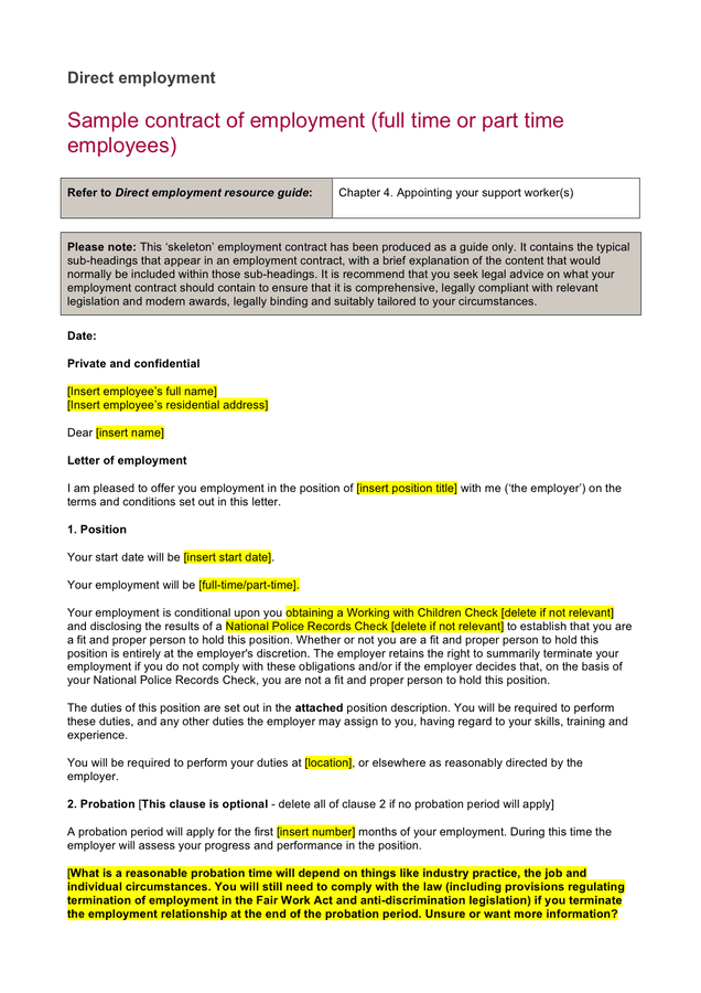 Sample Contract Of Employment In Word And Pdf Formats Hot Picture