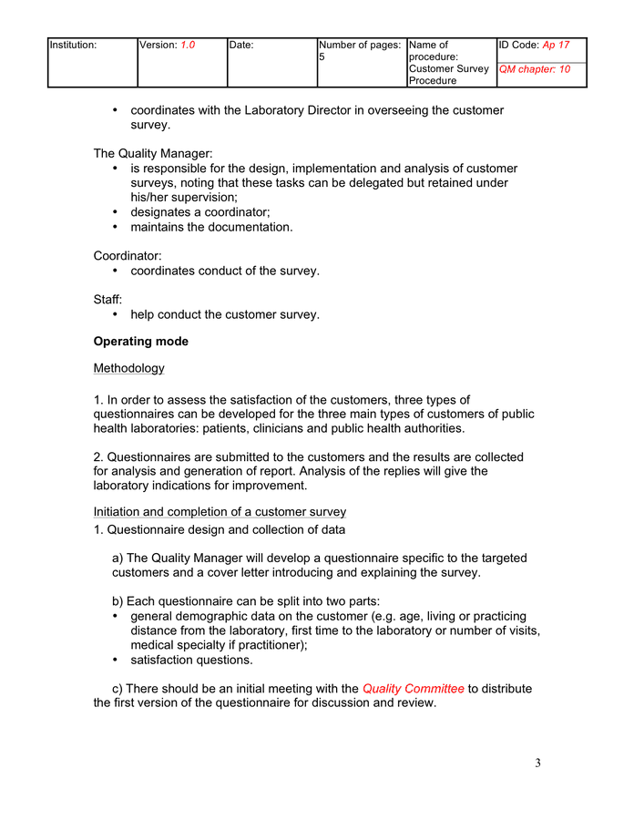 Customer Survey Procedure Template in Word and Pdf formats - page 3 of 5