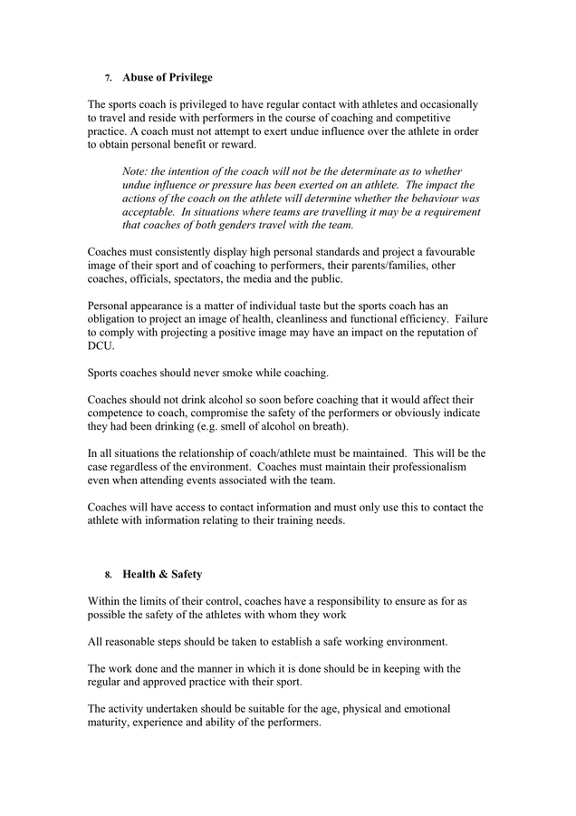 Code of ethics & conduct for sports coaches in Word and Pdf formats ...