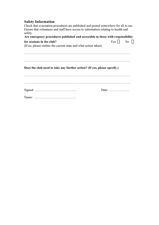 Rugby club risk assessment form in Word and Pdf formats - page 3 of 3