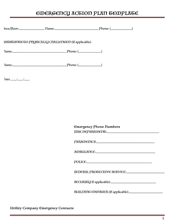 Emergency action plan template in Word and Pdf formats - page 5 of 6