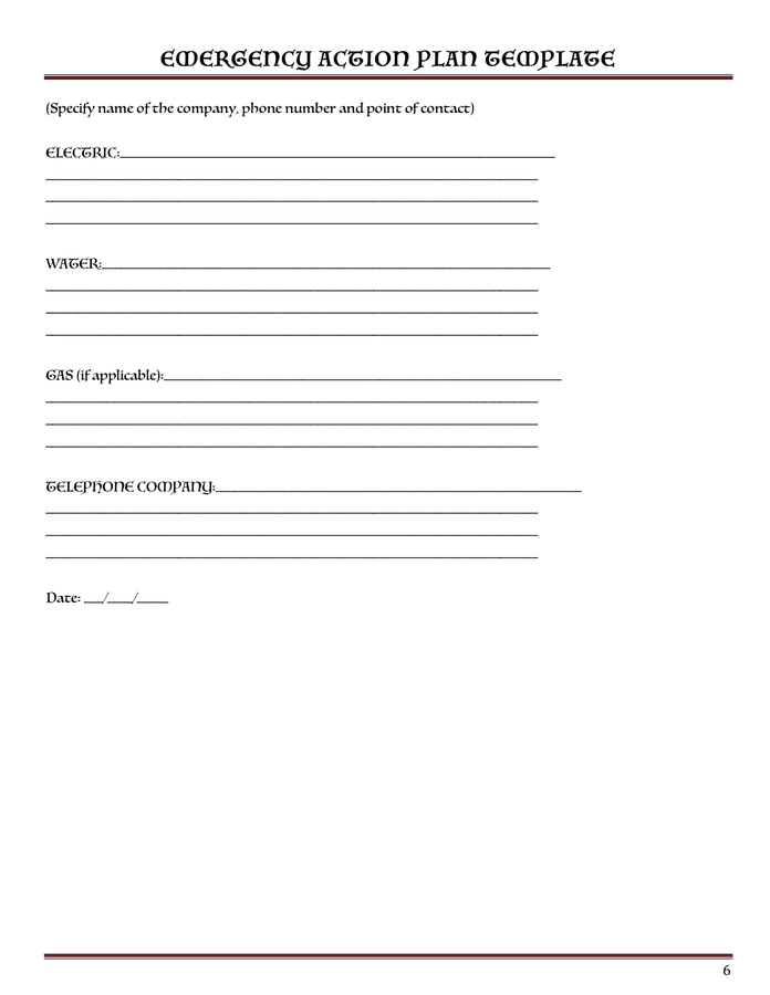 Emergency action plan template in Word and Pdf formats - page 6 of 6