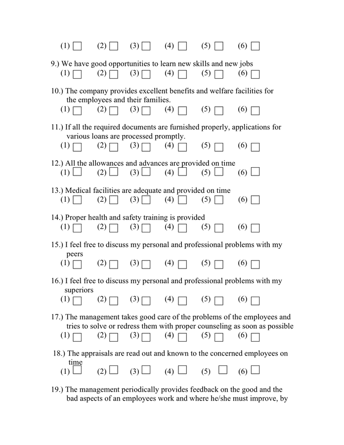 Employee satisfaction questionnaire in Word and Pdf formats - page 2 of 4
