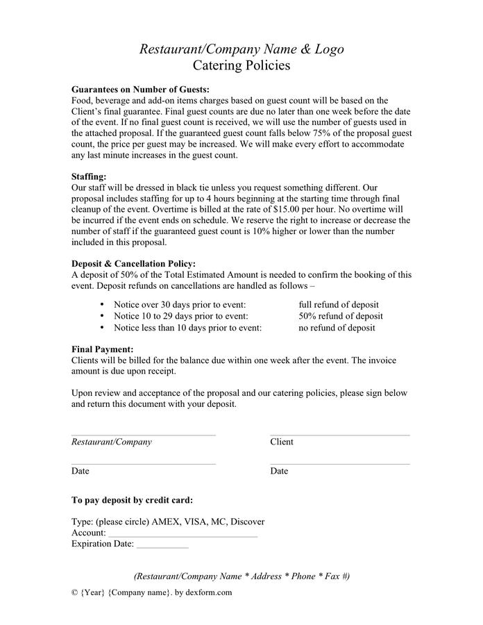 Catering Proposal Template Word