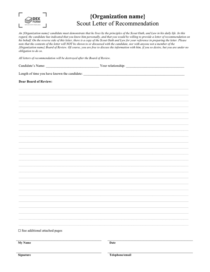 Scout recommendation letter in Word and Pdf formats